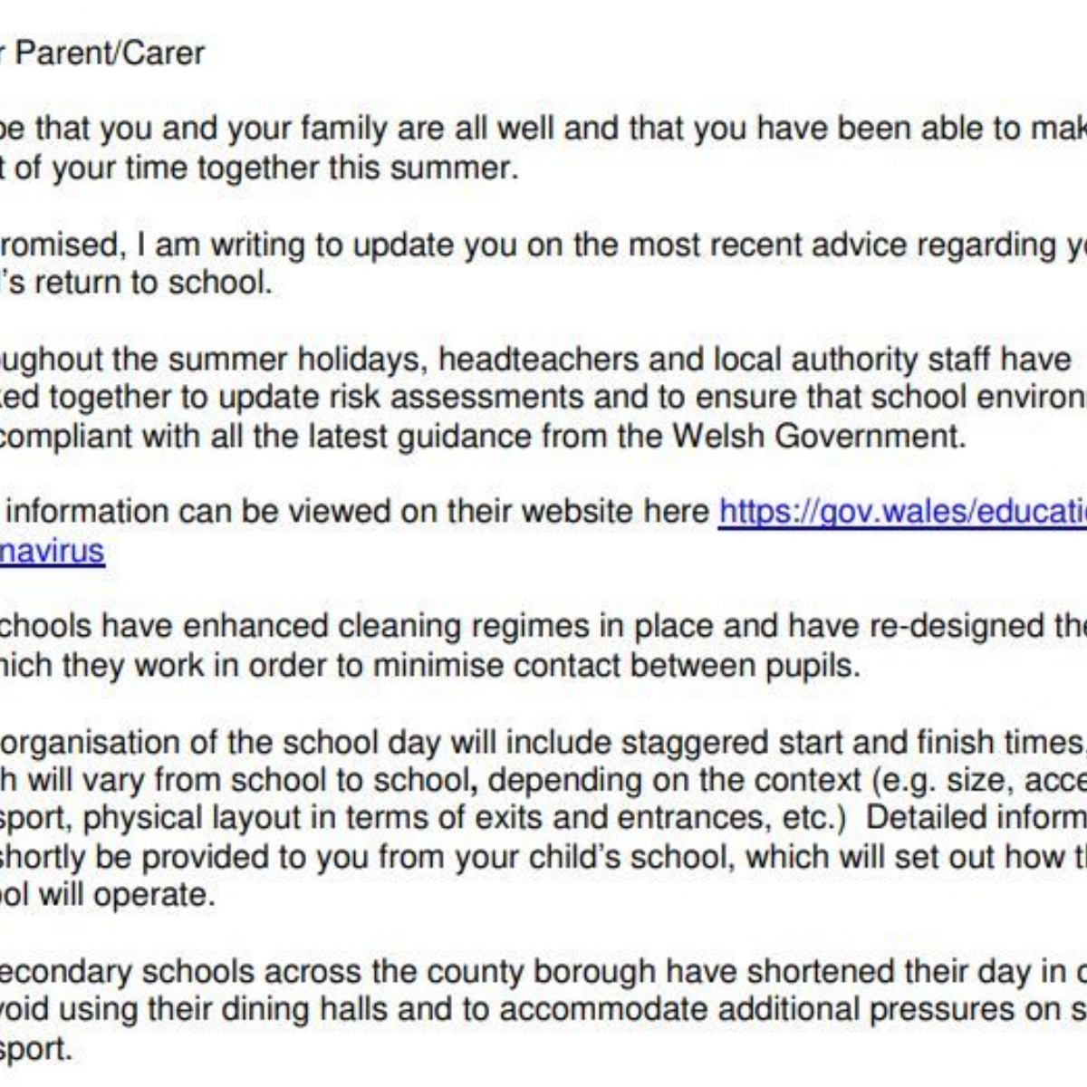 Lewis Girls' School - Letter from Keri Cole, Chief Education Officer, CCBC.